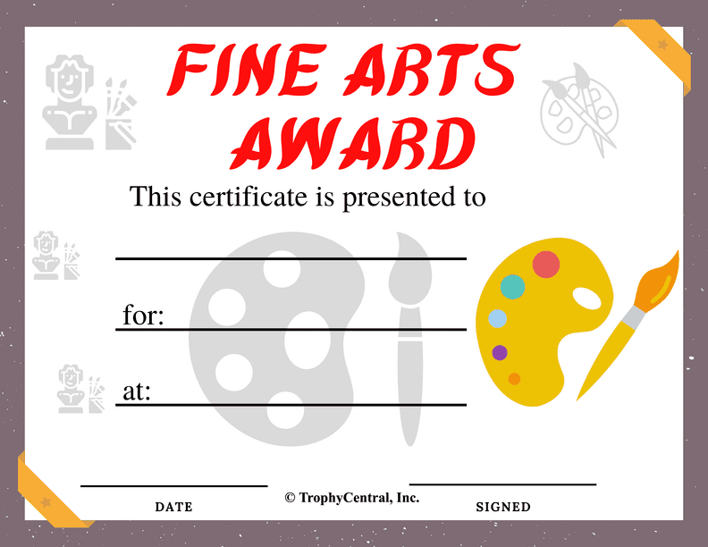 Free Fine Arts Award Certificate Template | TrophyCentral