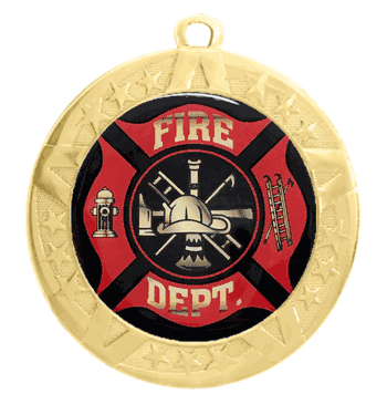 2 3/4 inch Fire Department Medals with a gold frame and 2 inch Epoxy ...