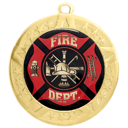 2 3/4 inch Fire Department Medals with a gold frame and 2 inch Epoxy ...