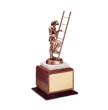 Firefighters Trophy with Antique Bronze Finish and Walnut Base