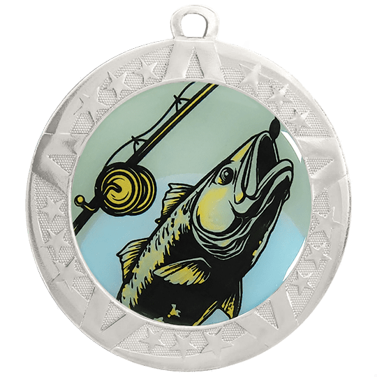 2 3/4 inch Fishing medals with a silver frame and 2 inch Epoxy dome ...