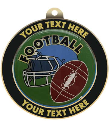 Colorful Football Insert Medals with Personalized Front Rim