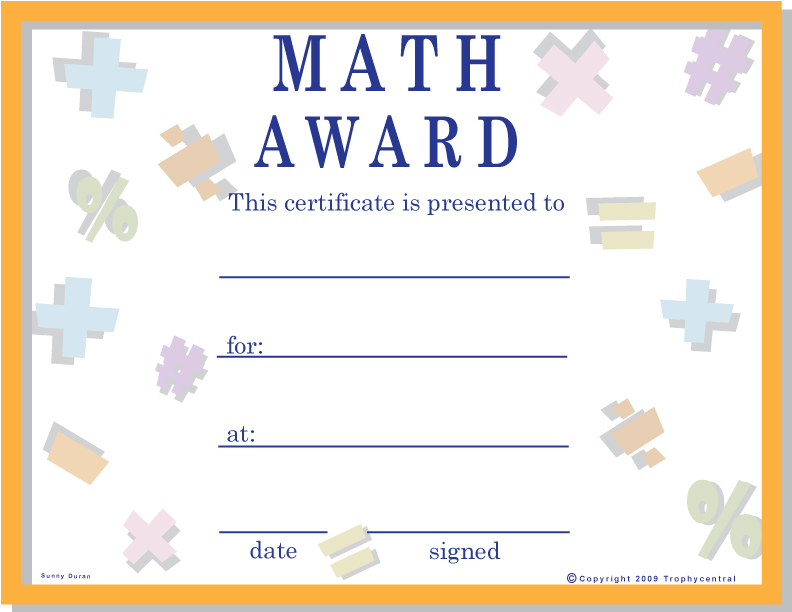 Free Math Certificates, Printable Math Certificate