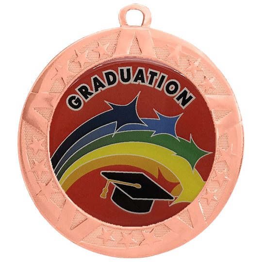 Graduation T-Series Medals with a bronze frame and 2 inch Epoxy insert.