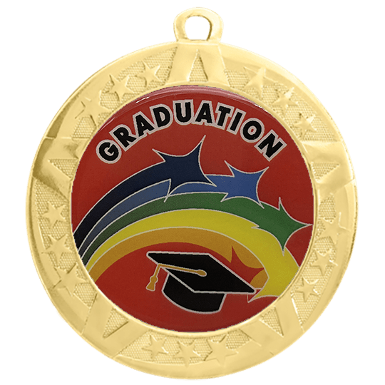 2 3/4 inch Graduation medals with a gold frame and 2 inch Epoxy dome ...