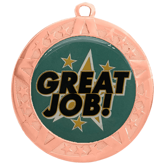 2 3/4 inch Great Job medals with a bronze frame and 2 inch Epoxy dome ...