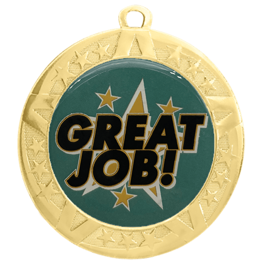 2 3/4 inch Great Job medals with a gold frame and 2 inch Epoxy dome ...
