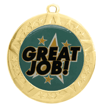 2 3/4 inch Great Job medals with a gold frame and 2 inch Epoxy dome ...