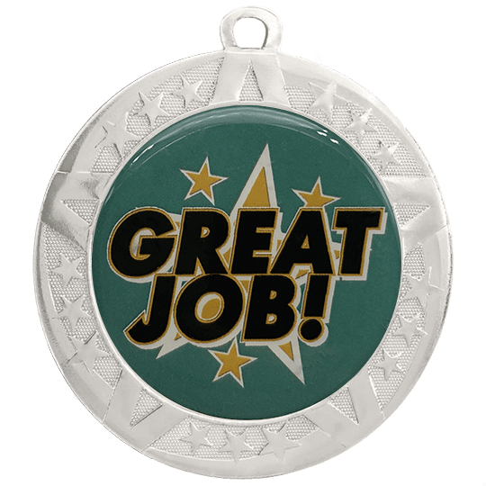 2 3/4 inch Great Job medals with a silver frame and 2 inch Epoxy dome ...