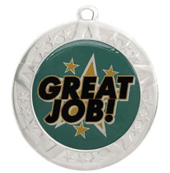 2 3/4 inch Great Job medals with a silver frame and 2 inch Epoxy dome ...