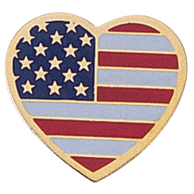 Heart Shaped American Flag Pins - BR Series Enameled Pins | TrophyCentral