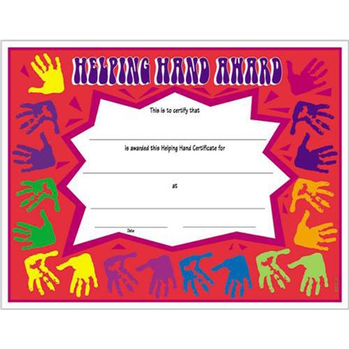 Helping Hand Certificate, 8 1/2 x 11 Helping Hand Certificates