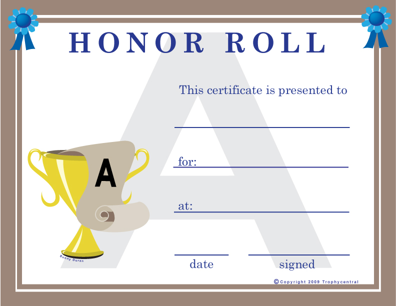 Free Honor Roll Award Certificates | Achievement Templates