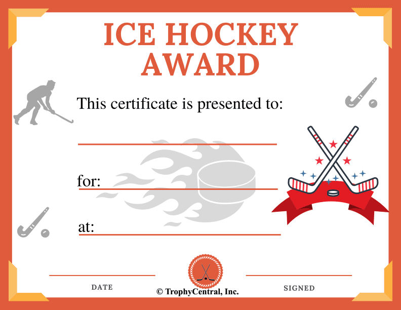 Free Ice Hockey Certificate Template | TrophyCentral