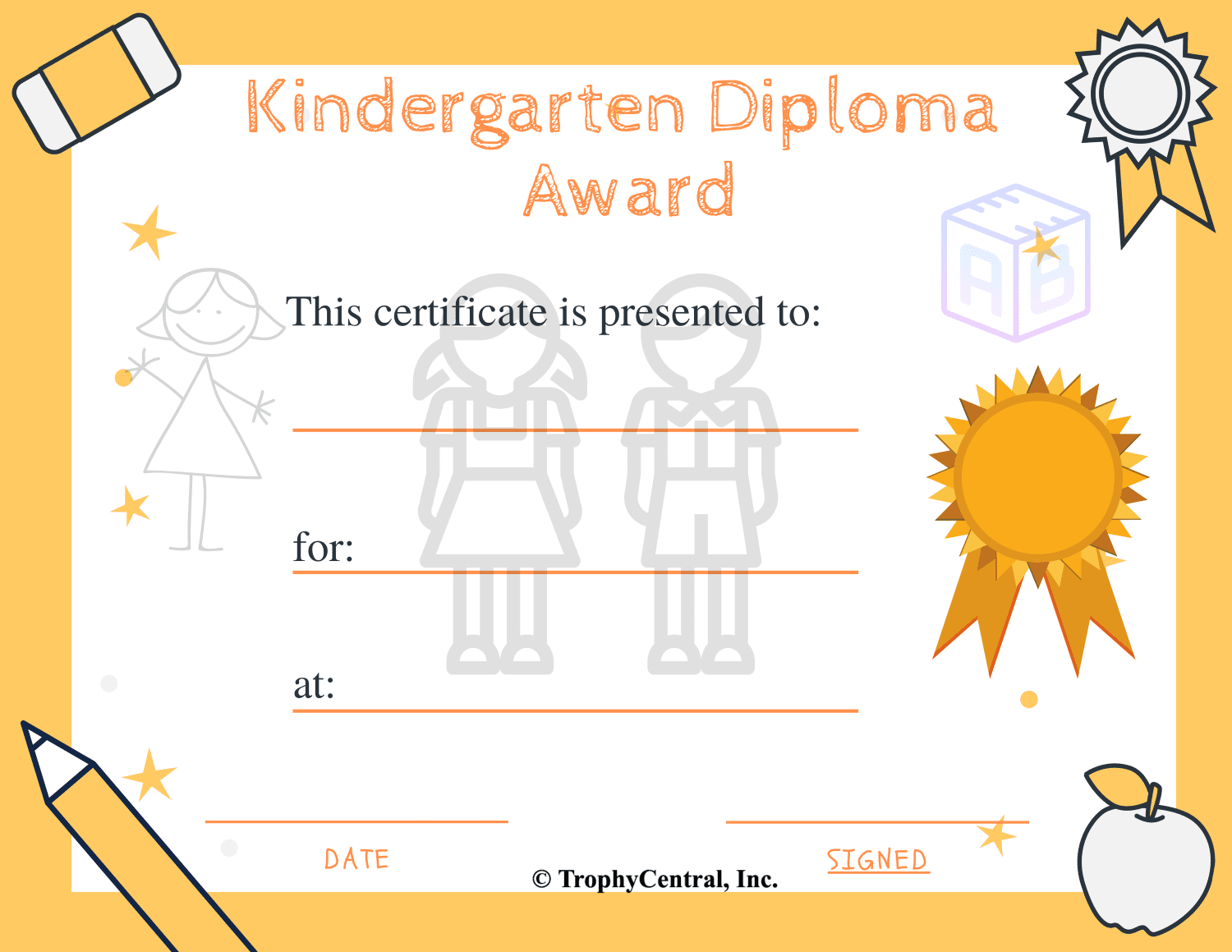 Free Kindergarten Diploma Certificate Template | TrophyCentral