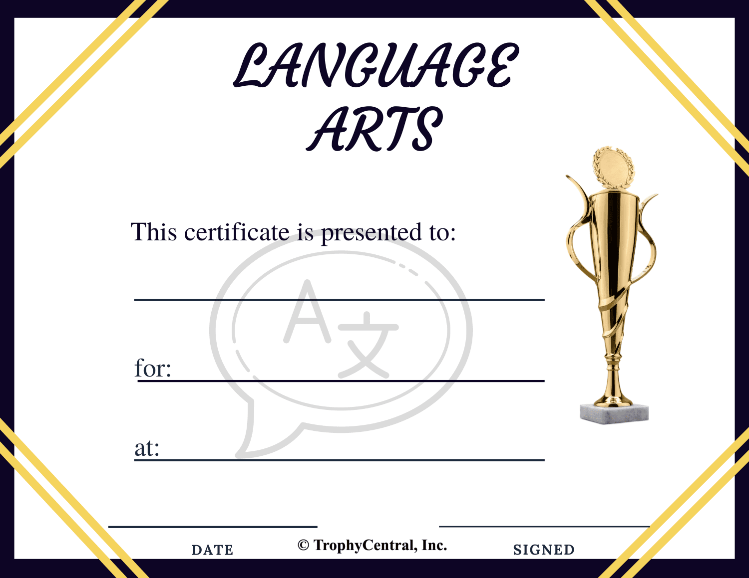 Free Language Arts Certificate Template | TrophyCentral