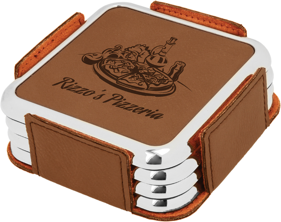 Leatherette Square Coaster Set | Personalized Gifts