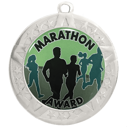 Marathon medals with a silver frame and 2 inch Epoxy insert.
