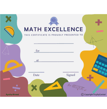 Free Math Excellence Certificate Template | TrophyCentral