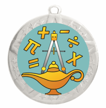 2 3/4 inch Math Excellence medals with a silver frame and insert