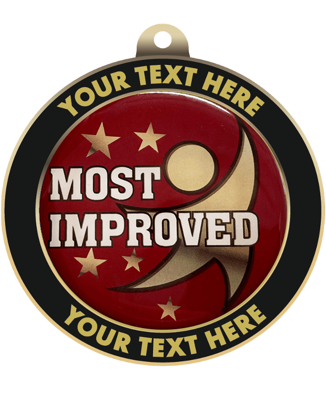 Colorful Most Improved Insert Medals with Customizable Front Rim | TrophyCentral