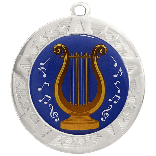 2 3/4 inch Music Lyre Medals with a silver frame and 2 inch Epoxy dome ...