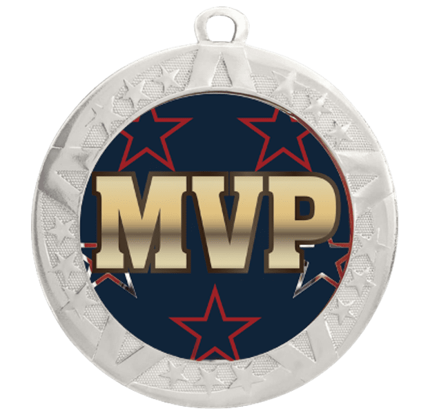 2 3/4 inch MVP Medals with a silver frame and 2 inch Epoxy dome sticker ...