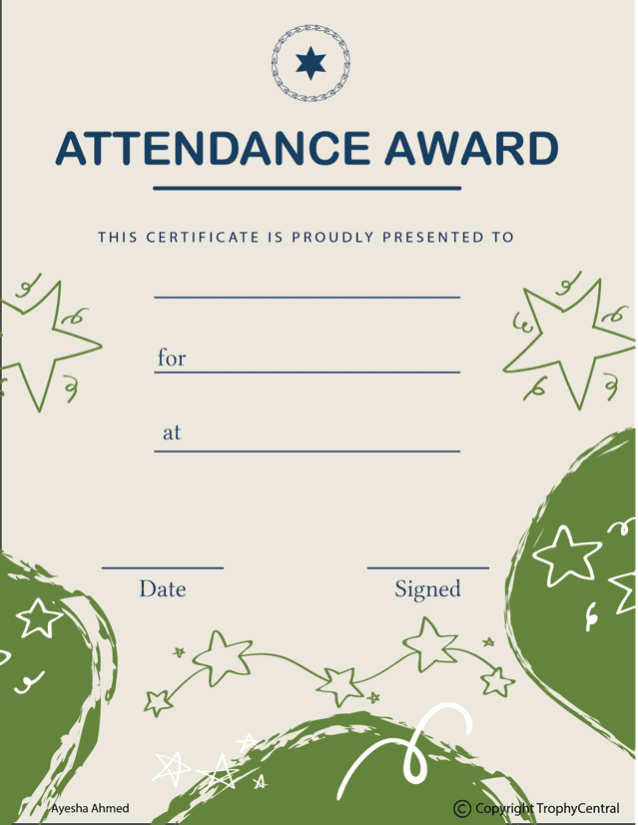 Free Perfect Attendance Award Certificate Template | TrophyCentral