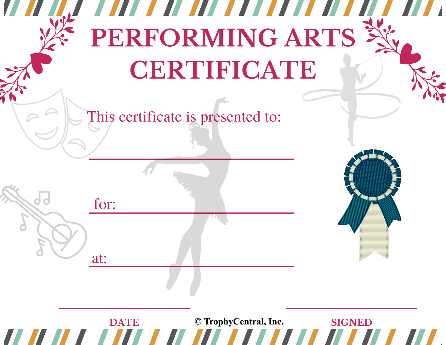 Free Performing Arts Certificate Template | TrophyCentral