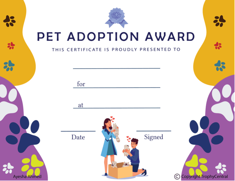 Free Pet Adoption Certificate Templates | Trophy Central