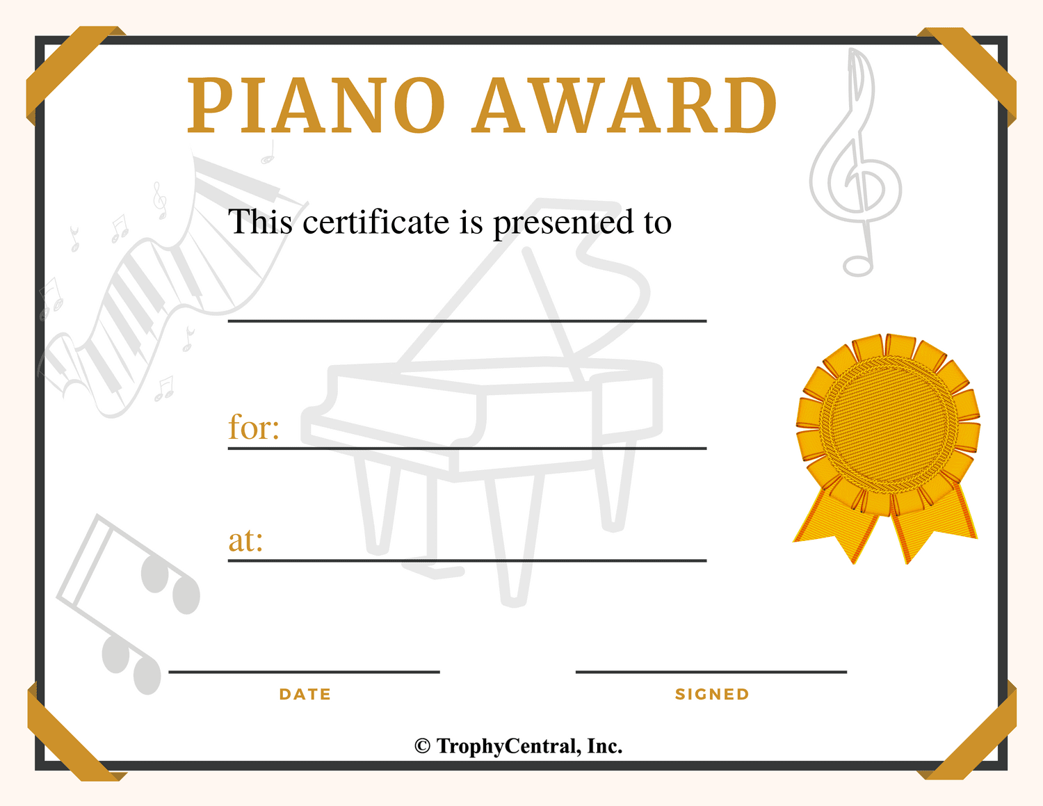 Free Piano Certificate Template | TrophyCentral