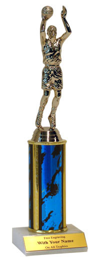 Basketball Column Trophy with Slanted White Marble