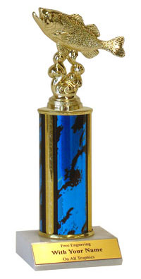 Bass Single Column Trophy with Slanted White Marble