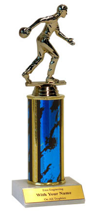 Bowler Figure Column Trophy with Slanted White Marble