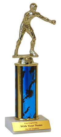 Boxing Column Trophy with Slanted White Marble