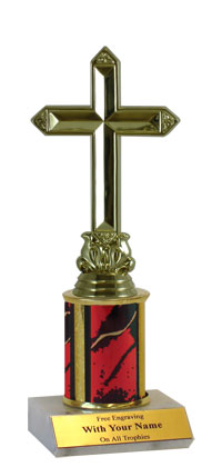 Religious Column Trophy with Slanted White Marble
