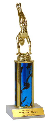 Gymnastics Column Trophy with Slanted White Marble