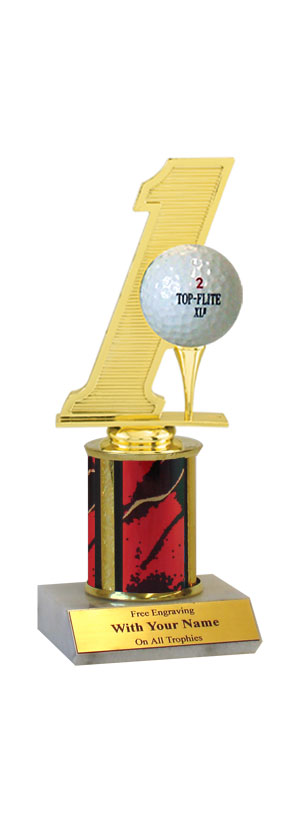 Hole-in-One Single Column Trophy with Slanted White Marble