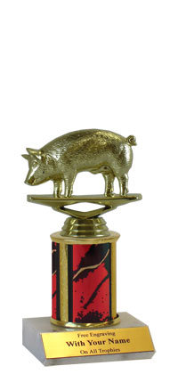 Pig Figure Column Trophy with Slanted White Marble
