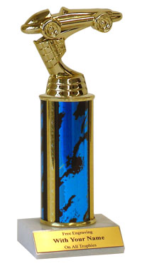 Pinewood Derby Column Trophy with Slanted White Marble