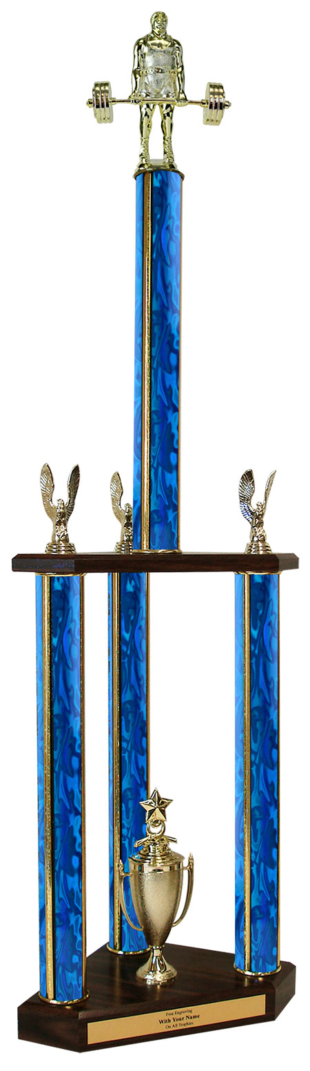 Weightlifting Trophy With 3 Columns, | TrophyCentral