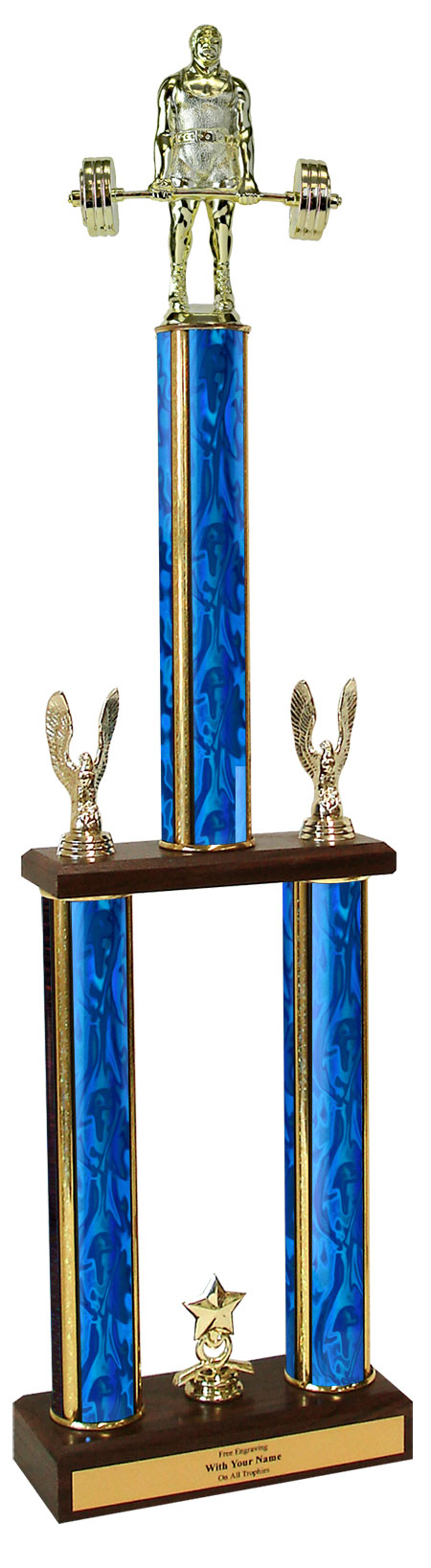 Weightlifter Two Tier Championship Trophy with Wood Base | TrophyCentral