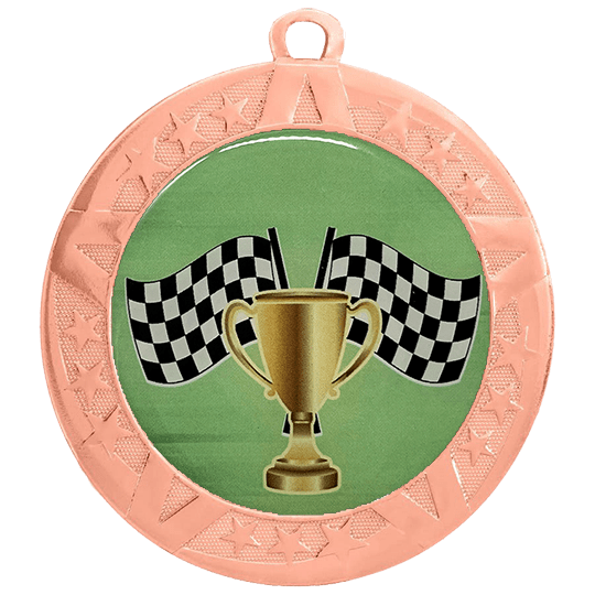 2 3/4 inch Racing Medals with a bronze frame and 2 inch Epoxy dome ...