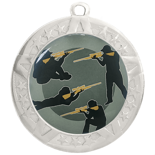 Rifle medals with a silver frame and 2 inch Epoxy insert.