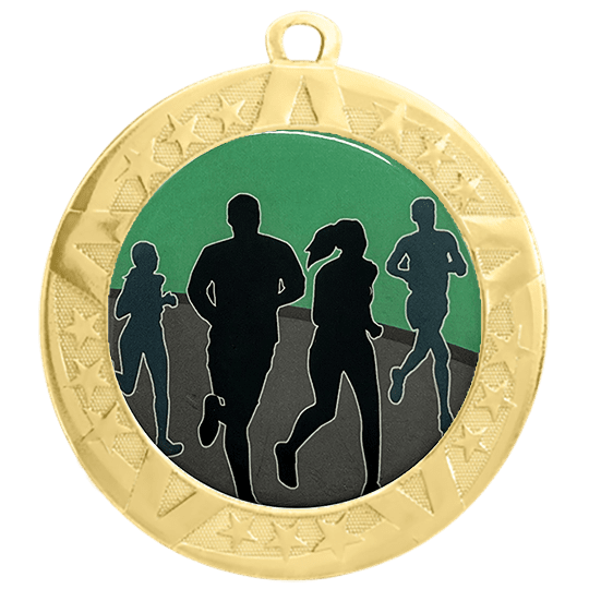 2 3/4 inch Running Medals with a gold frame and 2 inch Epoxy dome ...