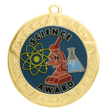 Science medals with a gold frame and 2 inch Epoxy insert.