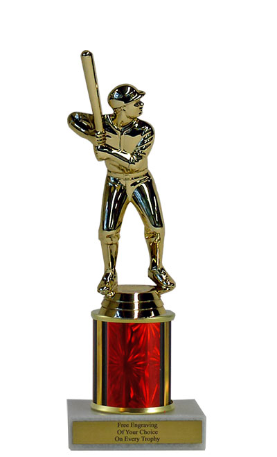 Budget trophies with baseball figure, marble base and column