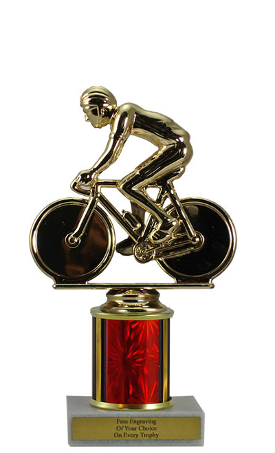 Budget trophies with bicycle figure, marble base and column | TrophyCentral