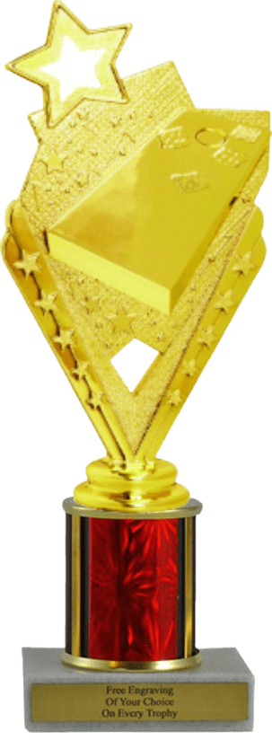 Budget trophies with cornhole figure, marble base & column
