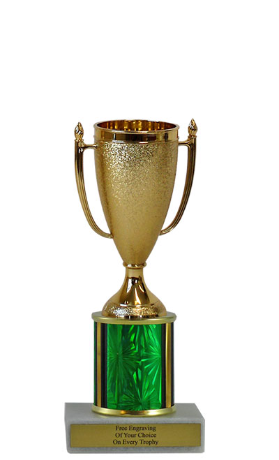 Budget trophies with cup figure, marble base and column | TrophyCentral